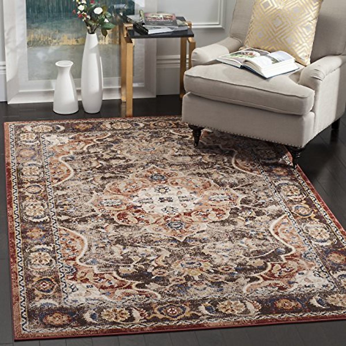 SAFAVIEH Bijar Collection 4' x 6' Brown / Rust BIJ648D Traditional Oriental Distressed Non-Shedding Living Room Bedroom Accent Rug