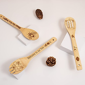 Bee Wooden Spoons for Cooking Utensils Set,Wooden Spatula Honey Bee Decor,Premium Bee Kitchen Decor and Accessories,Honey Bee Gifts for Women,Mothers Day Gifts,Housewarming Gifts(Set of 5)