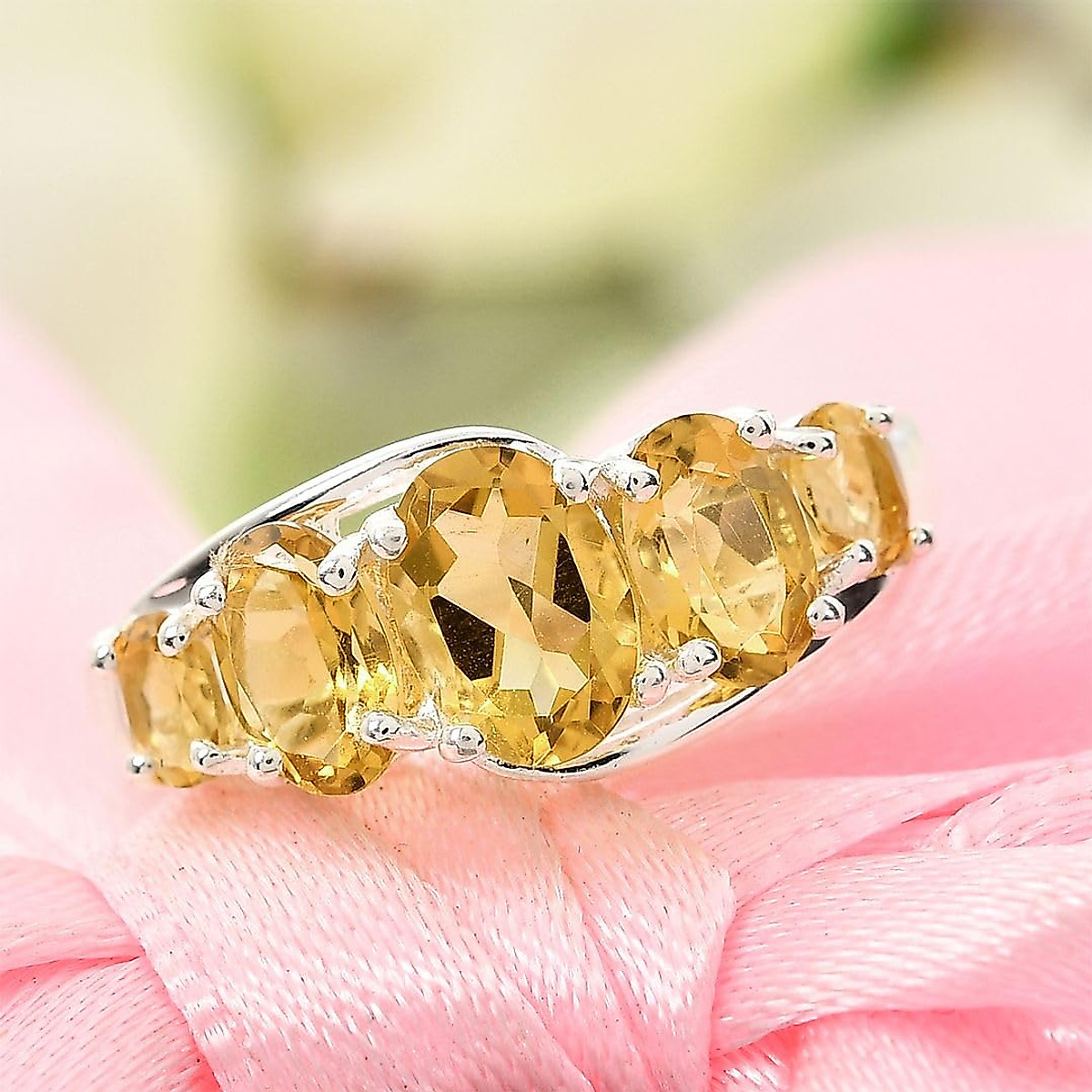 Shop LC Yellow Citrine 5 Stone Ring 925 Sterling Silver Size 9 Ct 1.50 Healing Birthstone Jewelry for Women Birthday Gifts for Women