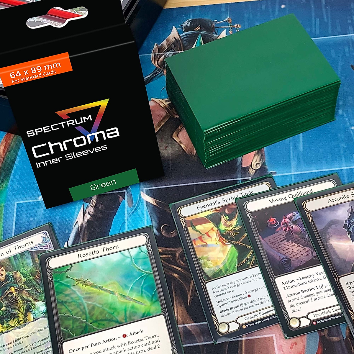 BCW Spectrum Green Chroma Inner Card Sleeves | Acid-Free Archival Quality Protection | Perfect Fit Sleeves for MTG, Pokemon | Dual-Sided Glossy-Clear & Solid Green Inner Sleeves | 100 Ct