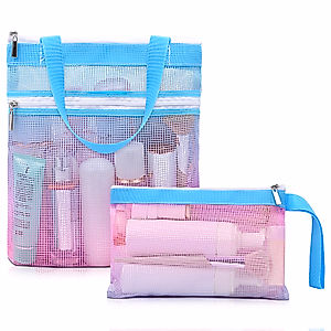 Nidoul Mesh Shower Caddy, Portable Shower Caddy Bag with Zipper, Shower Tote Dorm Caddy Hanging for Dorm, Gym, Travel, Camp, Beach, Toiletry (Pink Blue)