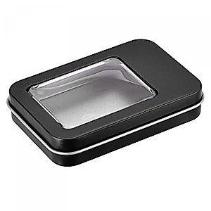 uxcell Metal Tin Box, 3.43" x 2.36" x 0.71" Rectangular Empty Tinplate Storage Containers with Clear Window Lids, Black