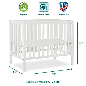 Dream On Me Edgewood 4-In-1 Convertible Mini Crib In White, JPMA Certified, Non-Toxic Finish, New Zealand Pinewood, With 3 Mattress Height Settings, Included 1" Mattress Pad