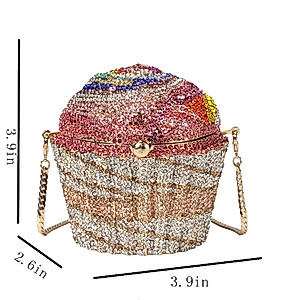 UMREN Cute Mini Cupcake Clutch Purse for Women Rhinestone Crystal Evening Bag Wedding Bridal Handbag Party Cocktail Shoulder Bag Pink