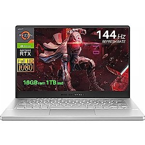 ASUS ROG Zephyrus G14 Gaming Laptop, 14" FHD 144HZ Display, AMD Ryzen 7 5800HS(Up to 4.4 GHz), NVIDIA GeForce RTX 3060 Graphics, 16GB RAM, 1TB SSD, WiFi 6, Windows 11 Home, Moonlight White