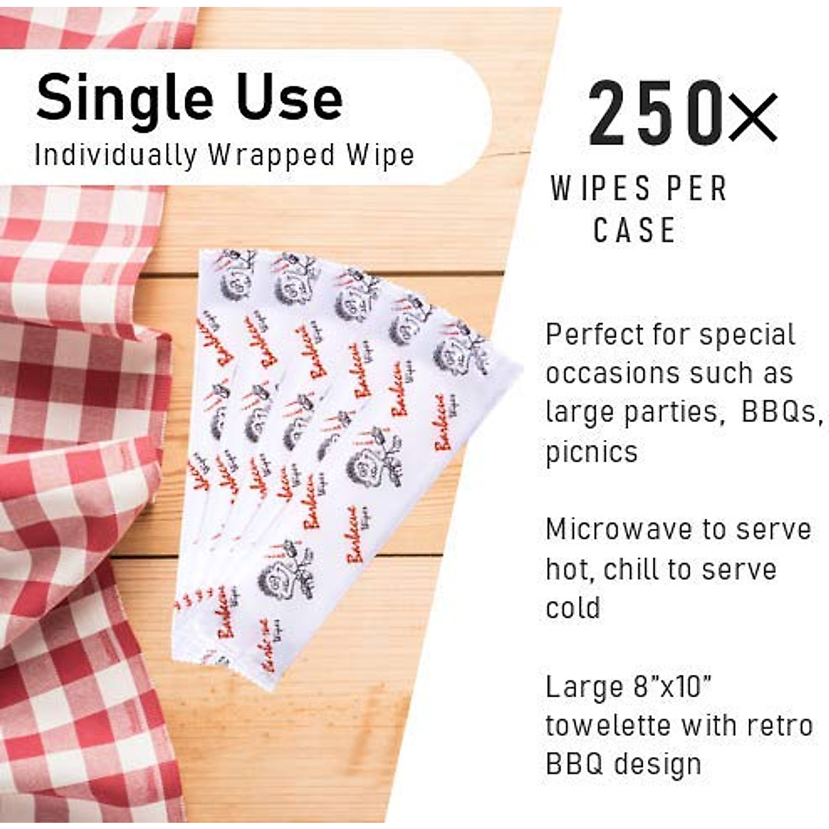 Diamond Wipes Pre-moistened Hand Wipes - “BBQ and Grill” Logo 10x8” Extra Thick Pack of 250 Individually Wrapped Wet Wipes For Cookouts, BBQs, Catering