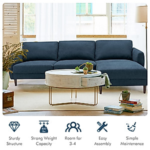 Giantex Sectional Sofa Couch Set, 3-Seat Sofa with Chaise Lounge, Modern L-Shaped Sofa Set for Living Room Apartment Office, Easy Assembly (Navy Blue)