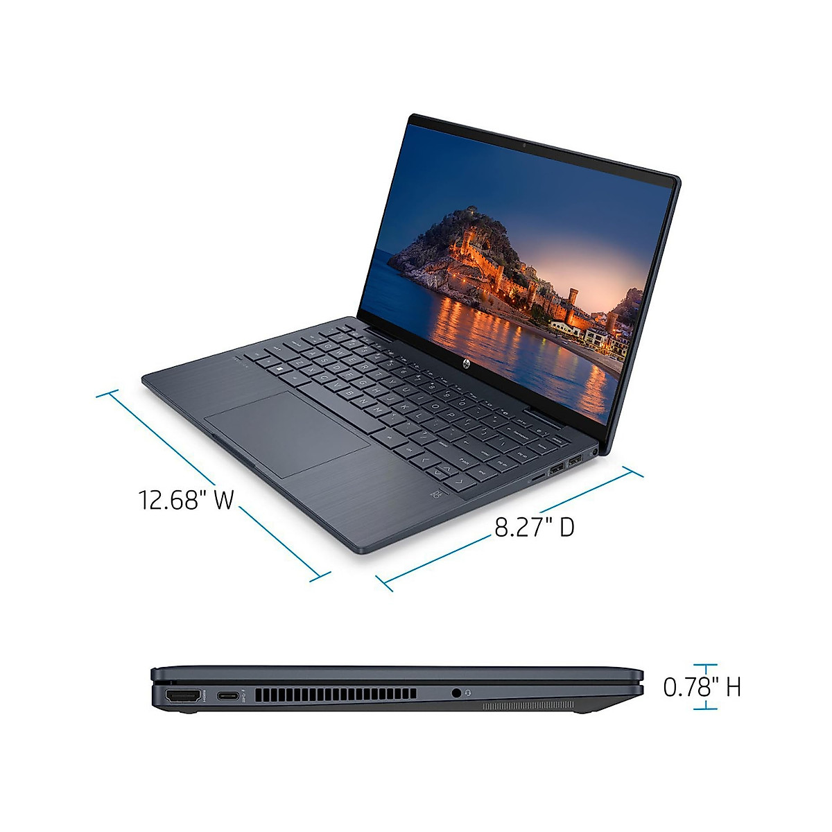 HP 2023 Pavilion 2-in-1 14" FHD Touchscreen Laptops for Student & Business, Intel 12th Gen Core i3-1215U, Up to 4.4 GHz, 8GB RAM|512GB SSD, Long Battery Life, USB-C, Windows 11, Blue, ROKC HDMI Cable