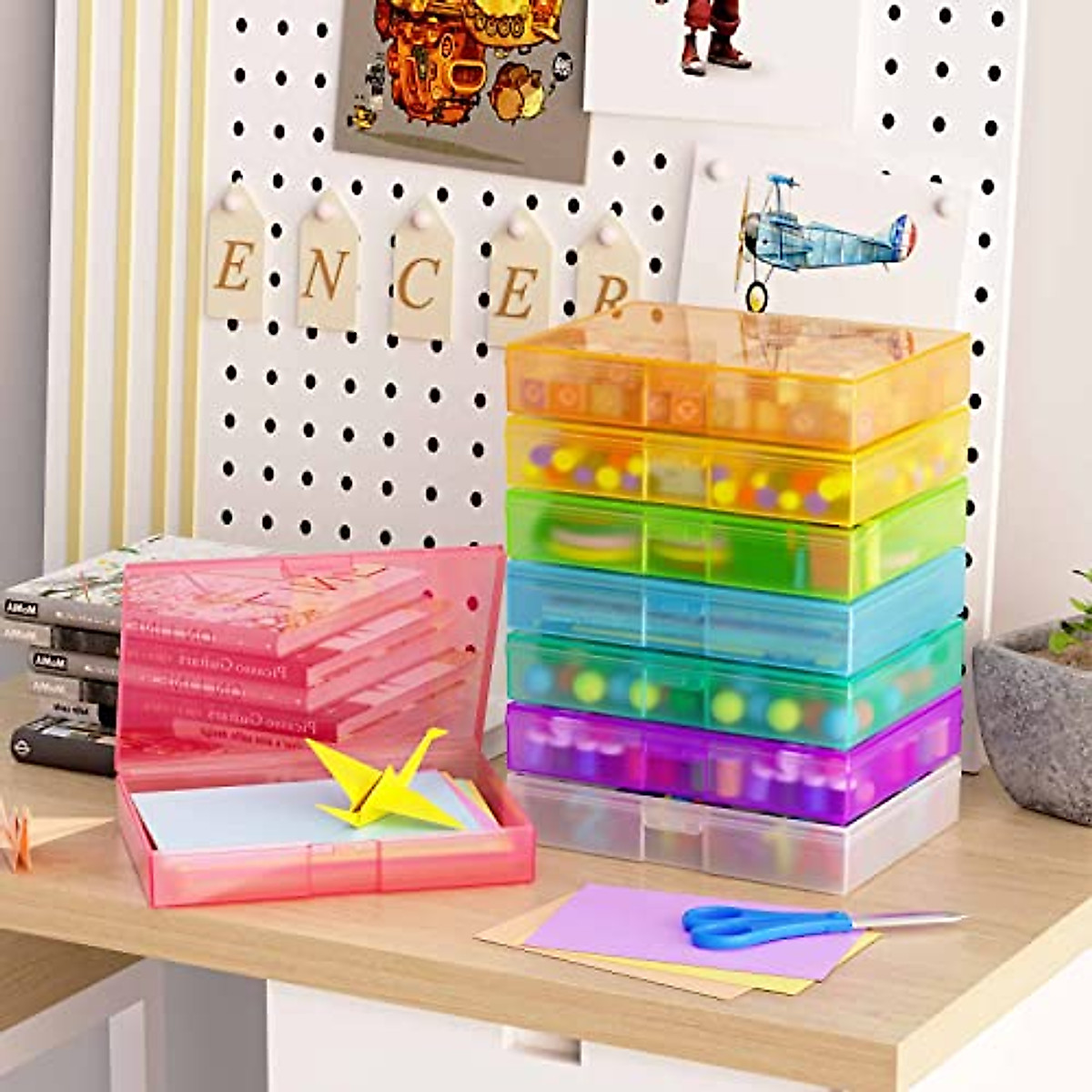 iBune Large 5x7 Photo Storage Box, 8 Inner Photo Cases Store up to 1000 Pictures, Photo Organizer with Zipper Cloth Bag, Cards Craft Keeper with Handle for Photo Cards Seed Storage, Rainbow