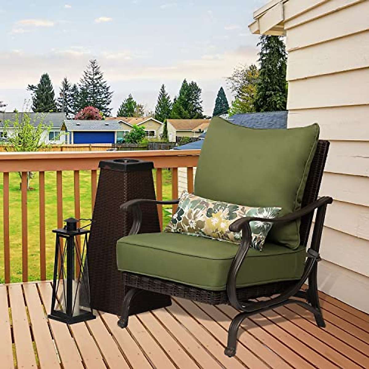 Aoodor 24'' x 24'' Outdoor Deep Seat Chair Cushion Set，Olefin Fabric Slipcover and Sponge Foam- Green (Set of 2 Seats, 2 Backs, 2 Pillows)