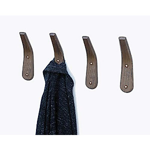 Mid Century Modern Wall Hook, 4 Pcs Wooden Coat Hooks, Peg Rack Bathroom Hanger Rustic Towel Hangers, Black Walnut Wood for Hanging Coats Hats Bags Towels