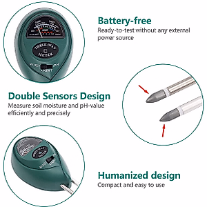 EPOL Soil Moister Meter, 3 in 1 Soil pH Meter, Water Meter and Sunlight Meter, Soil Test Kit for Garden, Farm, House,Lawn, Indoor, Outdoor, Hydrometer for Plants, Green, 2.4x10.2x1.6 in