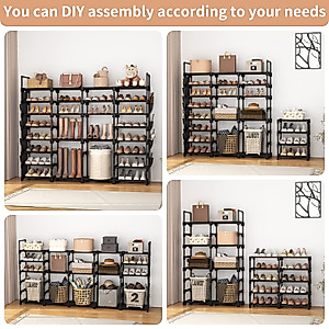 VTRIN Large Shoe Rack Organizer, tall metal rack Holds 62-66 Pairs, 8 Tiers Space Saving Shoe Shelf Storage with Side hanging pockets for Living Room Entryway Garage Black