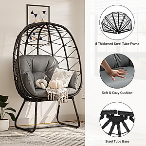 YITAHOME Egg Chair with Stand Outdoor Indoor Egg Lounge Chair with Cushion Wicker Chair PE Rattan Chair Included for Patio, Garden, Backyard, Porch, Gray
