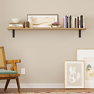 Wallniture Cervo 60"x10" Rustic Floating Shelves for Wall, Living Room Wall Bookshelf, Laundry Room Floating Shelf, Wall Shelves for Bedroom, Home Office, Burnt, Wood