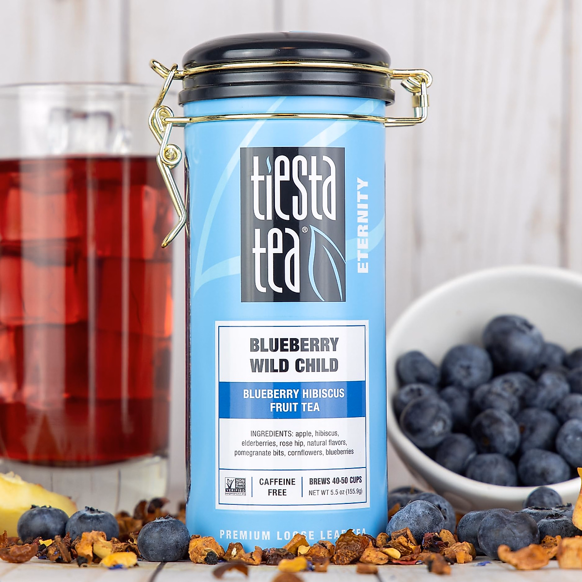 Tiesta Tea - Blueberry Wild Child, Loose Leaf Blueberry Hibiscus Herbal Tea, Non-Caffeinated, Hot & Iced Tea, 5.5 oz Tin - 50 Cups, Natural Flavors, Herbal Tea Loose Leaf Blend