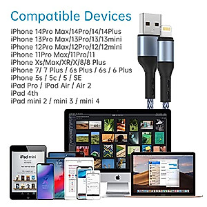 iPhone Charger[Apple MFi Certified] 3Pack 6FT Premium Braided Nylon Lightning Cable Fast Charging iPhone Charger Cord Compatible with iPhones 14 13 12 11 Pro Max XS XR X 8 7 6 5 iPad and More