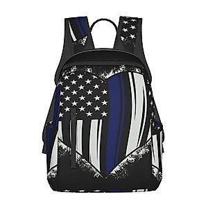 SWEET TANG American Thin Blue Line Flag Police love heart pattern black Backpack for Men Travel Laptop Backpack College Backpack Laptop Bag for Women