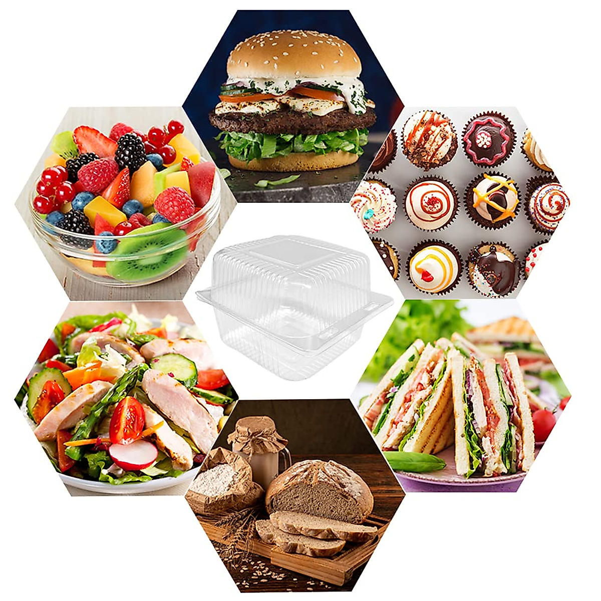 100 Pcs Clear Plastic Square Hinged Food Container,Disposable Clamshell Dessert Container with Lid for Fruit,Salad,Sandwiches,cupcake(5x4.7x2.8 in)