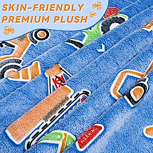 LOKOZ Truck Blanket Construction Blanket Glow in The Dark Blankets for Boys Tractor Blanket Kids Excavator Blanket Birthday Gifts for Room Bed Sofa Decor