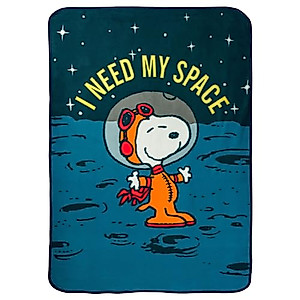 Silver Buffalo Peanuts Snoopy I Need My Space Astonaut Outer Space Moon 45" x 60" Fleece Throw, Soft and Cozy Blanket, 180 GSM