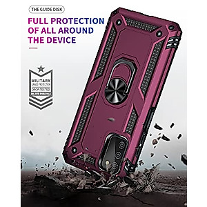 YmhxcY Galaxy A03S Case with Military-Grade Explosion-Proof Screen Protector【2 Pack】, Magnetic Car Mount Ring Holder Stand Cover for Samsung Galaxy A03S (6.5 Inch)-AA Wine Red