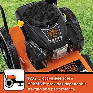 BLACK+DECKER 25A-26KF736 4-Cycle Gas Powered 22-Inch Walk-Behind High-Wheeled String Trimmer with 173cc Kohler Engine, Black and Orange