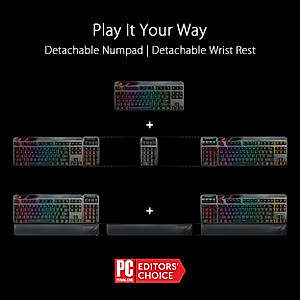 ASUS ROG Claymore II Wireless Modular Gaming Mechanical Keyboard (ROG RX Switches, detachable numpad & wrist rest for TKL 80%/100%, Aura Sync, media controls, fast charge, USB 2.0 Passthrough)-Black