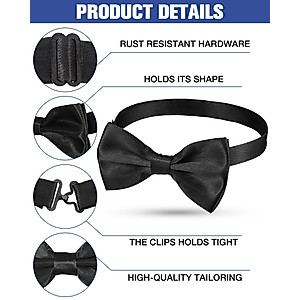 20 Pieces Bow Ties for Men, Formal Satin Solid Tuxedo Bow Ties Adjustable Length Pre Tied Bow Ties for Wedding Celebration(Black)