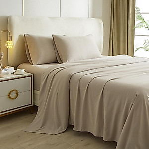 HighBuy Beige Full Size Sheet Set Extra Soft Deep Pocket Sheets Set,4 Piece Bed Fitted Sheets Fit 16 Mattress,Wrinkle,Fade,Stain Resistant Cooling Bed Sheets,Fitted Sheets,Pillowcases Set (Full,Beige)