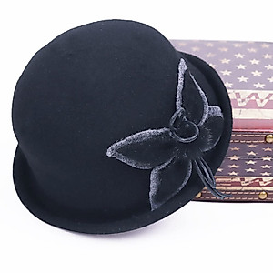 FORBUSITE Women Winter Hat - Vintage Wool Cloche Bucket Hat 1950s 20s Black