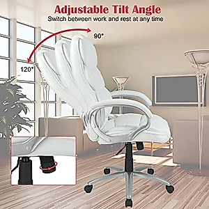 High Back Office Chair with Lumbar Support Office Chairs, PU Leather Executive Office Chair, Ergonomic Computer Swivel Task Desk Chairs with Wheels and Arms, White, 45"-48"