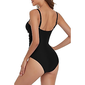 Upopby Women's Strapless One Piece Swimsuits for Women Padded Push Up Tummy Control Bathing Suits Plus Size Slimming Swimwear Black 14