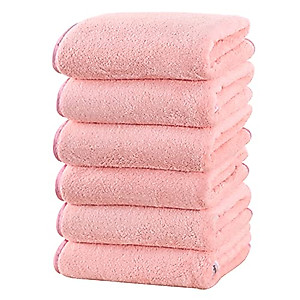 BAMBOO QUEEN Luxury Silk Hemming Hand Towels Sets of 6 - Light Thin Quick Drying - Ultra Soft Microfiber Highly Absorbent Towel for Hotel, Bathroom, Shower, Spa, Hand Towel 16 x 28 inches - Pink
