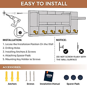 RelaxScene Key Holder Wall Mount - Decorative Key Rack and Mail Organizer with 6 Key Hooks - Wooden Key Hanger with Shelf for Living Room Decor - Rustic Farmhouse Home Entryway Aesthetic Essentials