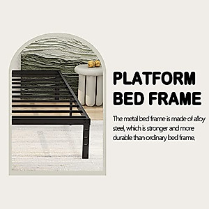 RYR Twin Bed Frame 14 Inch Heavy Duty Metal Platform Bed Frame Sturdy Steel Slats Support No Box Spring Needed Noise-Free Easy Assembly Black