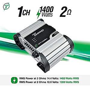 Timpano 1 Channel TPT1400EQ Compact Car Audio Amplifier - 1400 Watts at 2 Ohms - 12 Volts Full Range Class D Small Sized Monoblock Amp with Built-in Equalizer