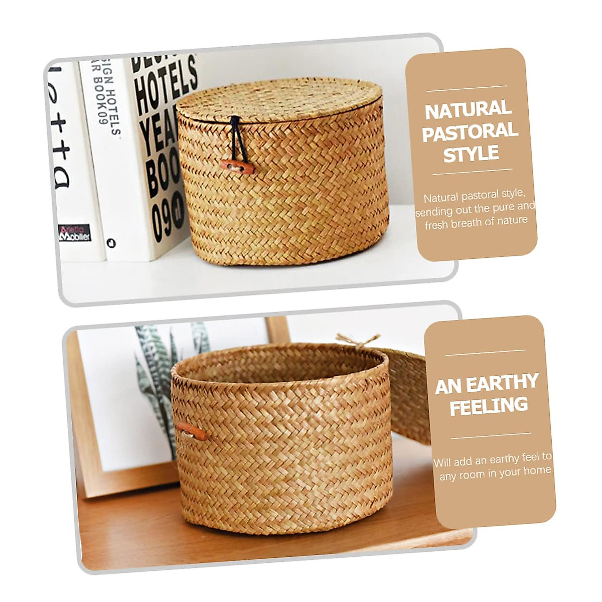 NOLITOY 3pcs Storage Box with Lid Round Shelf Vegetable Tray with Lid Hand Decor Storage Baskets for Shelf Woven Sundry Box Baskets for Organizing Seaweed Baskets Straw Shelf Baskets Woven