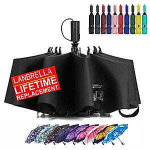 LANBRELLA Compact Reverse Folding Umbrella Auto Windproof Travel Umbrella-Black