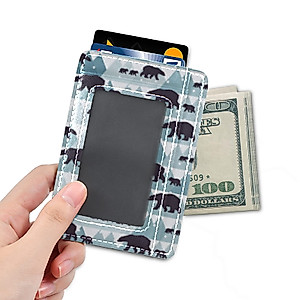 OTVEE Slim Minimalist Wallets Rfid Blocking Card Wallets PU Leather Front Pocket Wallets for Men and Women (Mama Bear With Baby)