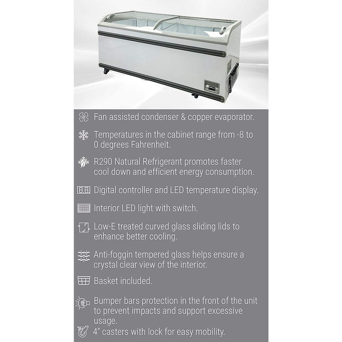Commercial Display Chest Freezer, ETL NSF Market Grocery Island Merchandiser Showcase, 79" W 16.77 cu. ft. White