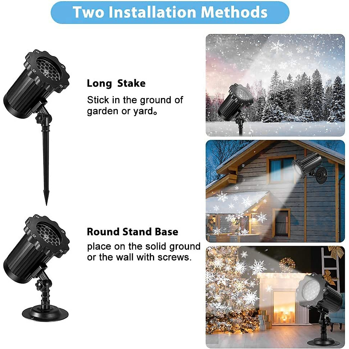 Christmas Snowflake Projector Lights, ALINKEY Highlight Dynamic LED Snow Light Projection, IP65 Waterproof Snowfall Spotlight Lighting Decor for Xmas Holiday Party Wedding Garden Landscape Home