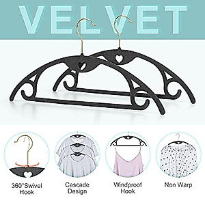 Velvet Clothes Hangers, ESEOE 50 Pack No Shoulder Bumps Suit Hangers with Swivel Hook, Ultra Thin Space Saving, Wide for Coat, Sweaters, Jackets, Shirt, Pants, Dresses (Dark Grey with Gold Hook)