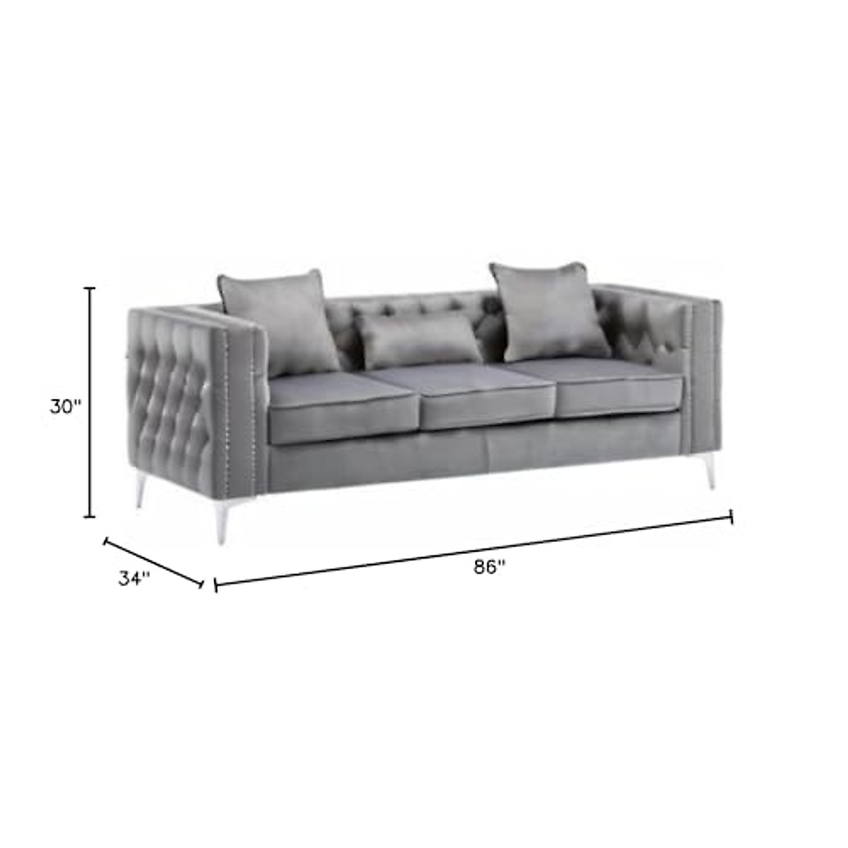 Lilola Home Lorreto Gray Velvet Sofa