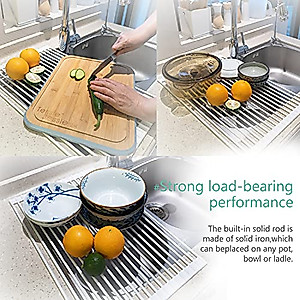 Multipurpose Roll Up Dish Drying Rack White Dish Drying Mat with Rack for Kitchen,Heavy Duty Foldable Silicone-Coated Stainless Steel Roll-Up Sink Dry Rack, Versatile Dish Rack(White,20.5" x 13.1")