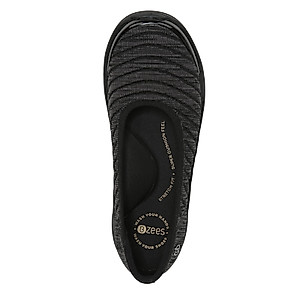 BZees Women's Legato Slip-On Flat Ballet, Black, 8