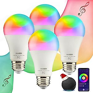 Homevenus HVS Smart Light Bulbs, 9W Equivalent 60W A19 E26 RGBW Music Sync Color Changing LED Light Bulbs, App 2.4GHz WiFi Dimmable Tunable White Work with Alexa Google Assistant, 4 Pack