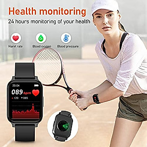 Joombonpia Smart Watches for Men,1.69" Touch Screen Fitness Trackers with Heart Rate Sleep Blood Monitor IP67 Waterproof with Pedometer 24 Sports Mode Smartwatch for Android iOS Phone(Black)