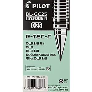 PILOT G-Tec-C Gel Ink Rolling Ball Pens, Hyper Fine Point (0.25mm), Black Ink, 12-Pack (35485)