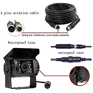 Camecho Vehicle Backup Camera 7 Inch 4 Split Monitor+ 4 Cameras with Front View, Rear View 18 IR Night Vision Waterproof Auto Camera with 2x33 ft and 2x65ft Cables for Trucks, RV, Trailer, Bus